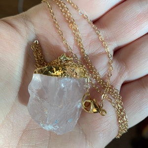 Raw Rose Quartz Necklace Misty Rose Quartz Pendant Rose Quartz Crystal ...