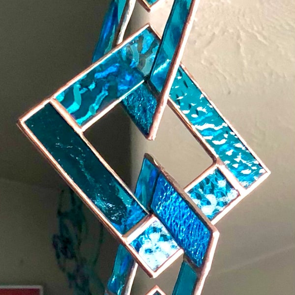 Turquoise Stained Glass-aqua Stained Glass -stained Glass Mobile ...