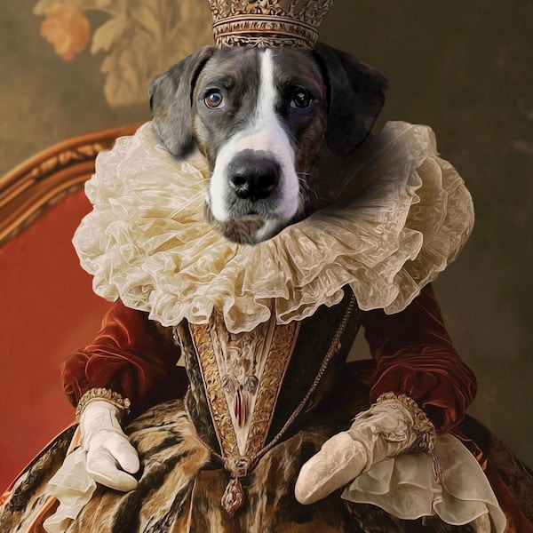 Queen Pet Portrait, Custom Digital Pet Art, Personalized Royal Pet ...