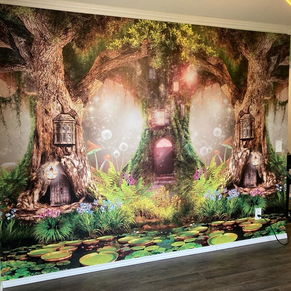Magic Forest Design Kids Wallpaper, Fairy Forest Houses, Self-adhesive ...