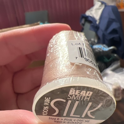 100% SILK Pearl String Thread White Size E 0.5 Oz Spool 200 Yards ...