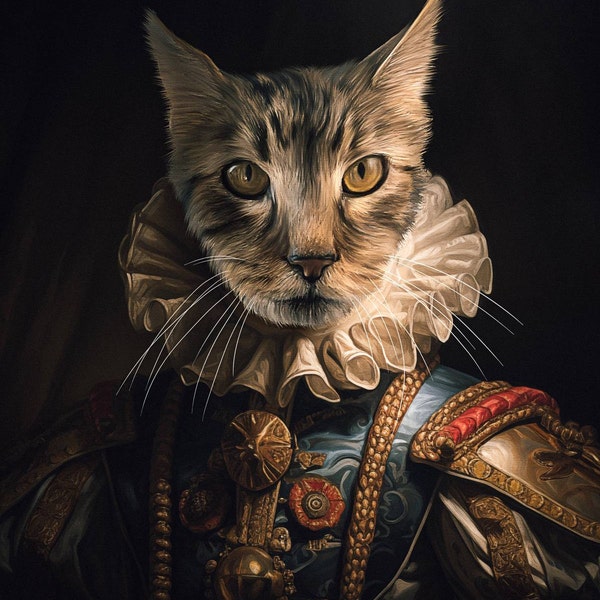 Regal Cat Painting, Royal Cat Portrait Customized, Renaissance Pet Art ...