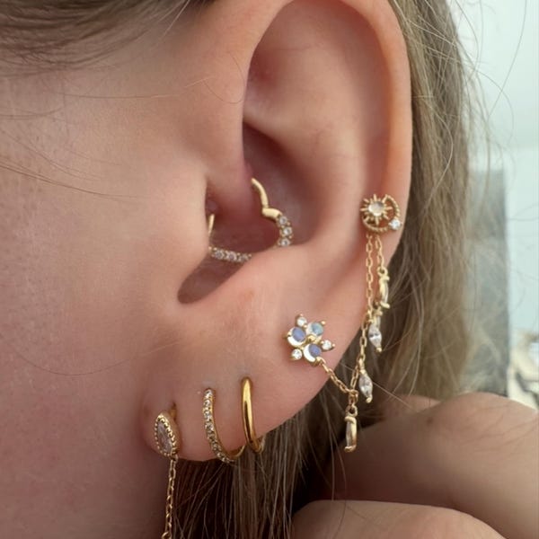 14K Solid Gold Chain Earring Jacket Fringe Dangle Chain Charm Accessory ...