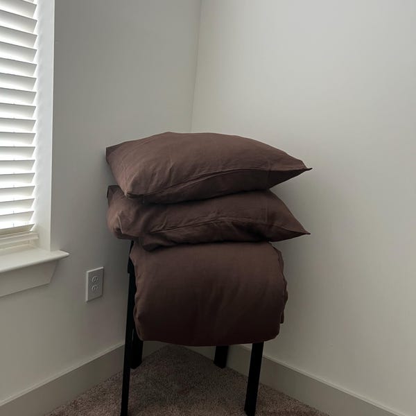 Raspberry Linen Bedding Set 1 Duvet Cover and 2 Pillowcases Softened ...