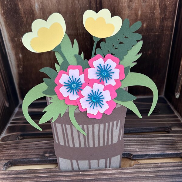 Flower Pot Card Svg, Flower Greeting Card Cut File, Flower Thank You ...