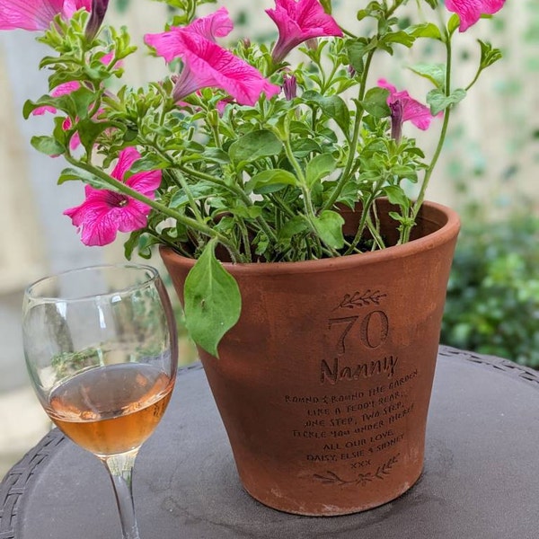 70th Birthday Personalised Plant Pot - Engraved 70th Birthday Gift for ...