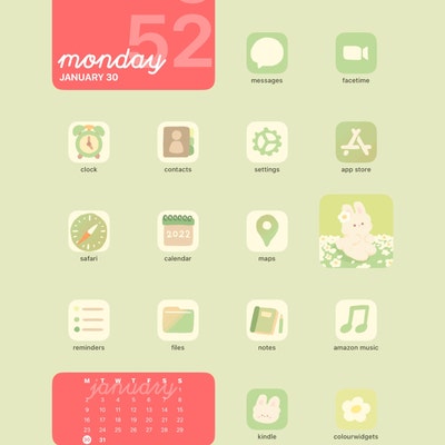 Cute Green Hand Drawn Ios & Android App Icons Home Screen Set App Icons ...