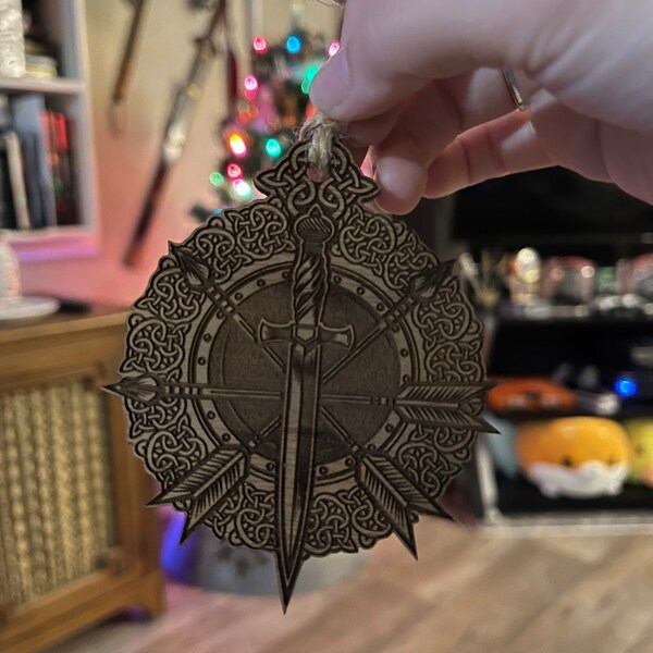 Medieval Weapons Wooden Christmas Ornament - Engraved Wood Ornament ...