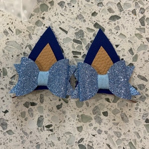 Blue Ear Hair Clips Hair Clip Ears Blue Dog Ears Chunky Glitter Bow ...