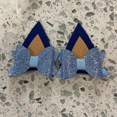 Blue Ear Hair Clips Hair Clip Ears Blue Dog Ears Chunky Glitter Bow ...