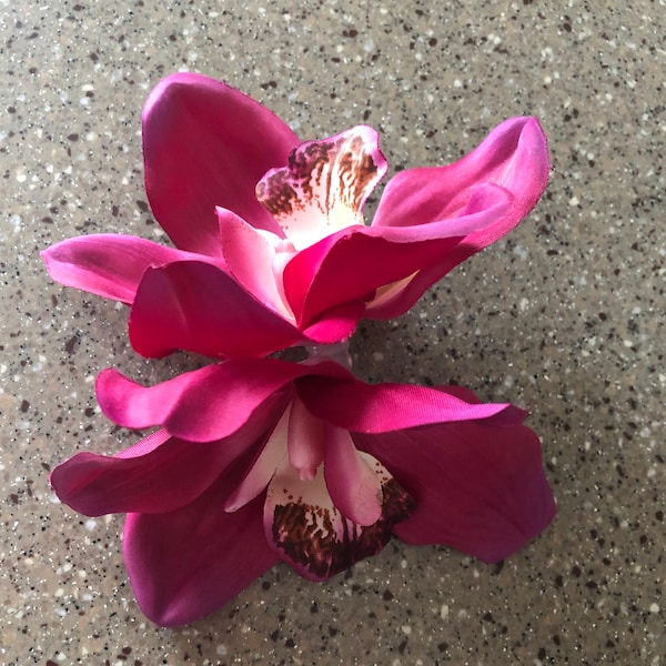 Large Double 4.5" Fuchsia Pink Orchid Poly Silk Flower Hair Clip - Etsy