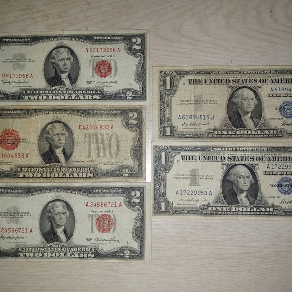 5 Dollar 1928 Cherry Red Seal Legal Tender United States Note Old US ...