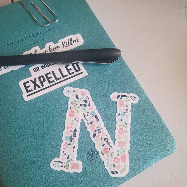 Floral Vinyl Letter N, Monogram Planner Sticker, Alphabet Sticker ...
