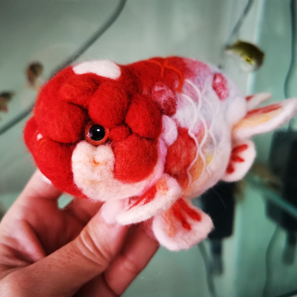 Made to Order Wool Felt Goldfish "cherry Ryukin" Art Fish Aqarium ...