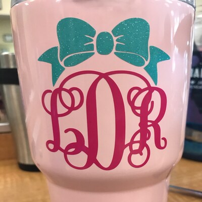 Fancy Monogram Decal Glitter Bow Decal Monogram Decal Yeti Cup Decal ...