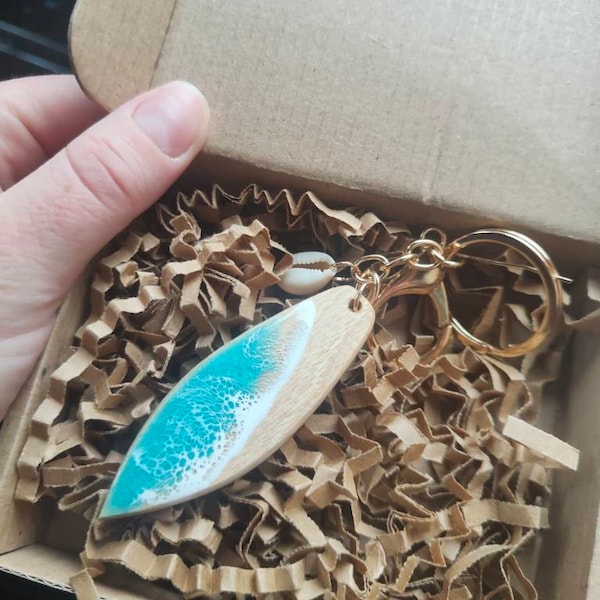 Personalized Surf Keychain | Wood and Resin Jewellery for Woman | Small ...