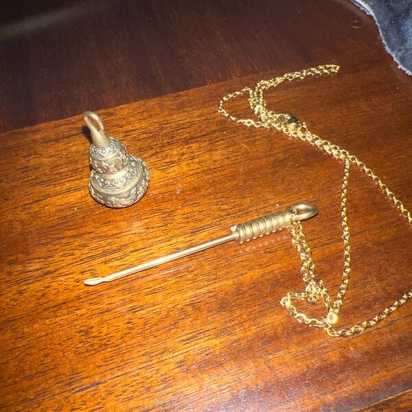 Antiqued Brass Magic Powder FU MAN CHU Ornate Mini Spoon & Screw Top ...