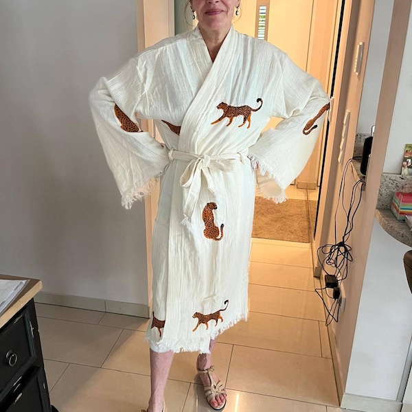 Turkish Bathrobe, Turkish Towel Robe, Organic Housecoat, Tiger Design ...
