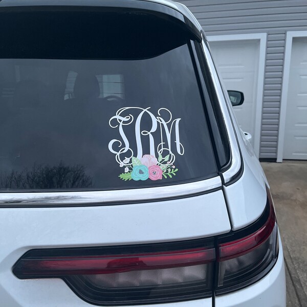 Floral Monogram Decal Script Monogram With Pastel Flowers Bohemian ...