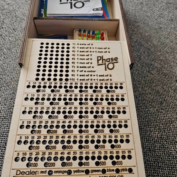 Five Crowns Sliding Lid Scoreboard Box Lite Pegs Holder Score Keeper ...