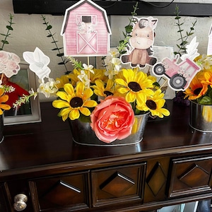 Girl Farm Centerpieces, Pink Farm Party Table Decor, Farm Girl Birthday ...