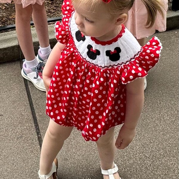 Mouse Ears Smocked Bubble Romper Red Polka Dot, Baby Girl, Birthday, Magical Trip 111 - Etsy