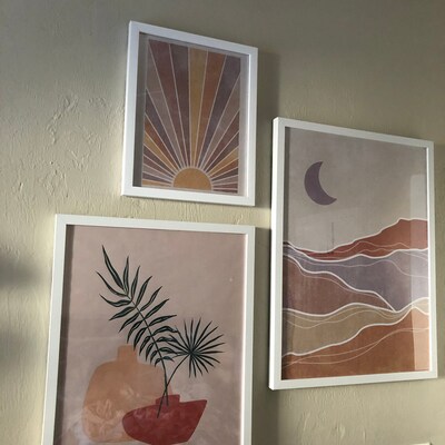 Boho Art Set of 3 Prints Boho Wall Art Abstract Landscape Poster Bundle Line Art Gallery Wall ...