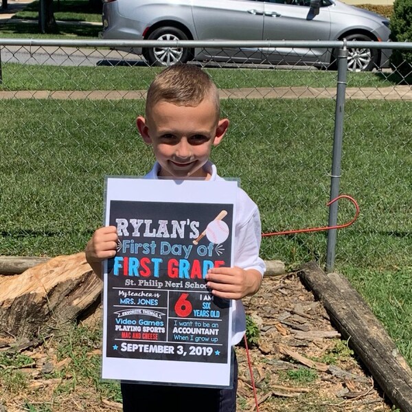First Day of School Sign ANY Grade, Baseball Chalkboard, Sports ...