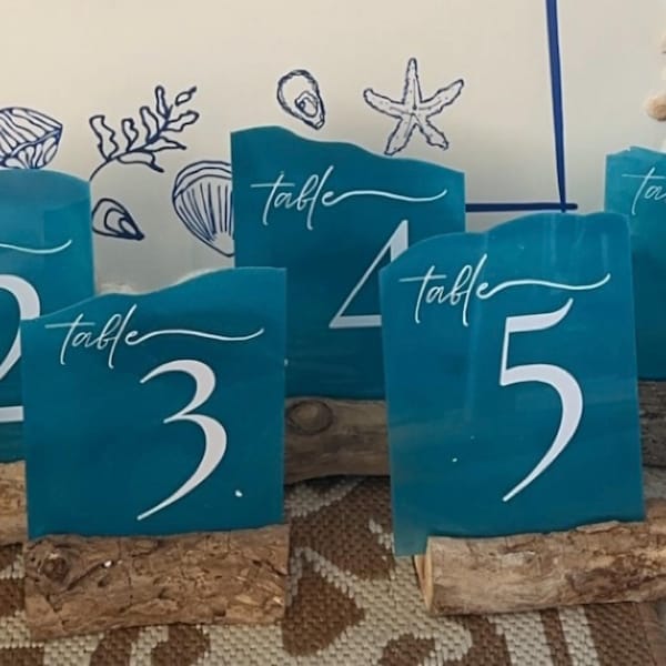 Faux Sea Glass Table Numbers With Driftwood Stands for Coastal Weddings ...