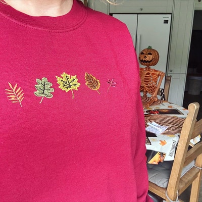 Autumn Leaves Embroidered Sweatshirt Cute Autumn Fall Sweater, Autumn ...