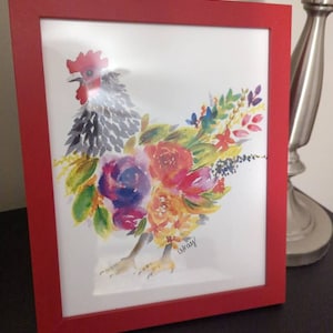 Watercolor Loose Floral Chicken Print, Hand Painted Chicken, Floral ...