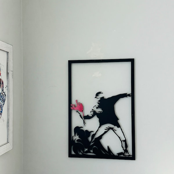 Banksy Flower Thrower Metal Wall Decor, Street Graffiti Wall Hangings ...