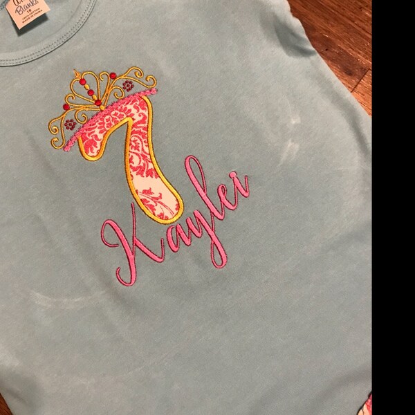 Princess Crown Birthday Number 7 Machine Embroidery Applique Design 4 ...
