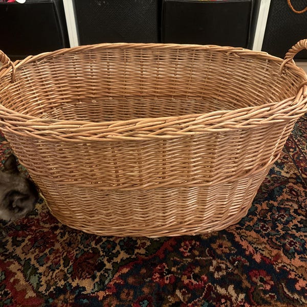 Shallow Laundry Basket, Handwoven Storage Basket, Oval Laundry Basket ...