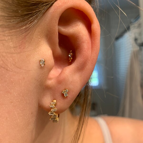 Three Mismatch CZ Stones Piercing (single), Minimalist 92.5 Sterling ...