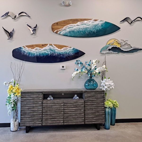 Surfboard Table With Epoxy Resin Waves, Resin Wave Coffee Table - Etsy