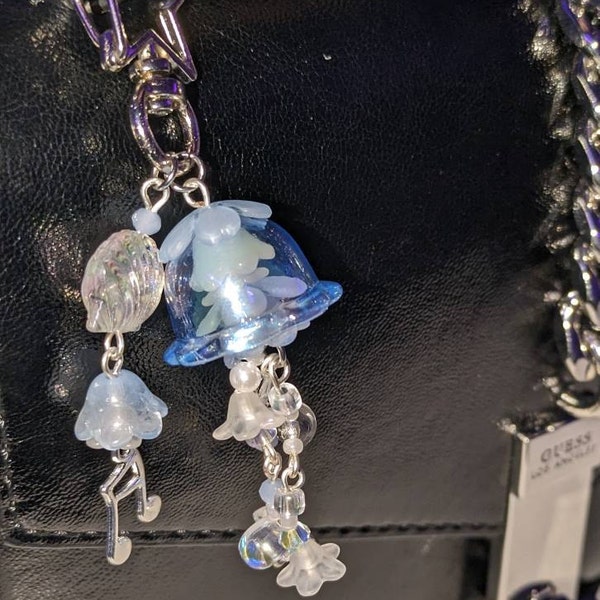 Y2k Deep Sea Dark and Light Blues Jellyfish Aesthetic Beaded Keychain ...