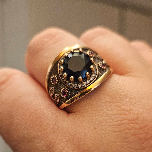 Yellow Paraiba and Red Garnet Oval Stone Silver Ring, Handmade ...