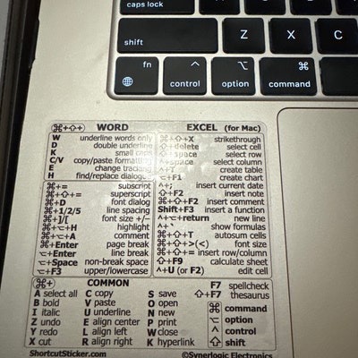 Word/excel for Mac Quick Reference Guide Keyboard Shortcut Stickers ...