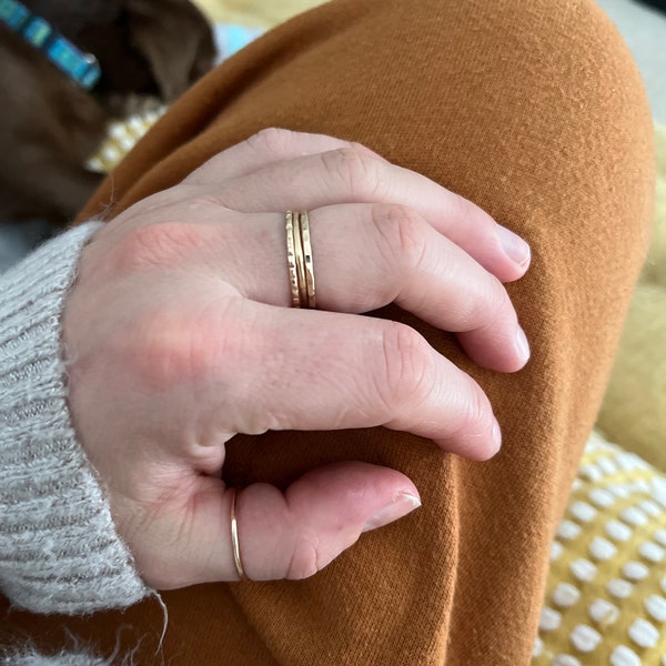 Set of 3 Polished Hammered Thin Gold Stack Ring Set Gift for Her Gold ...