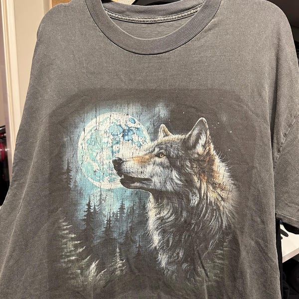 Vintage Wolf 90s Graphic Shirt, Wolf Lovers Retro Moon Tee, 2000s ...