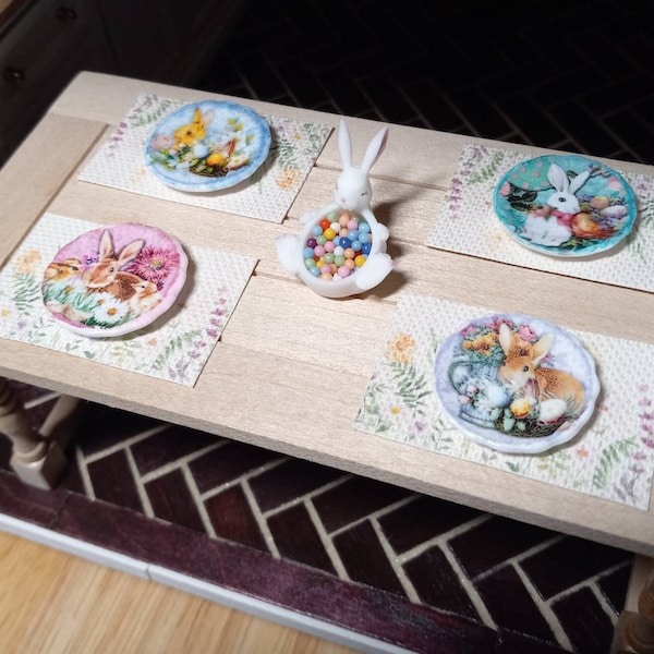 Easter Bunny Decorative Dollhouse Plates ( Set of 4) 1:12 Scale Pink or ...