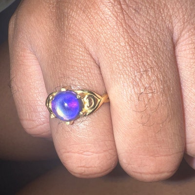 14K Gold Mood Ring, Dainty Ring for Women, Feeling Stone Ring, Colorful ...