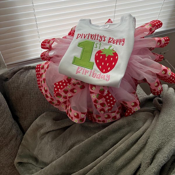 First Strawberry Birthday Tutu Outfit, Berry 1st Birthday Shirt, Tutu ...