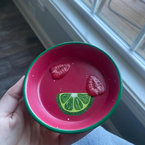 Retro Colorful Cocktail Trinket Dish, Hand Painted Clay Ring Dish, Bar ...