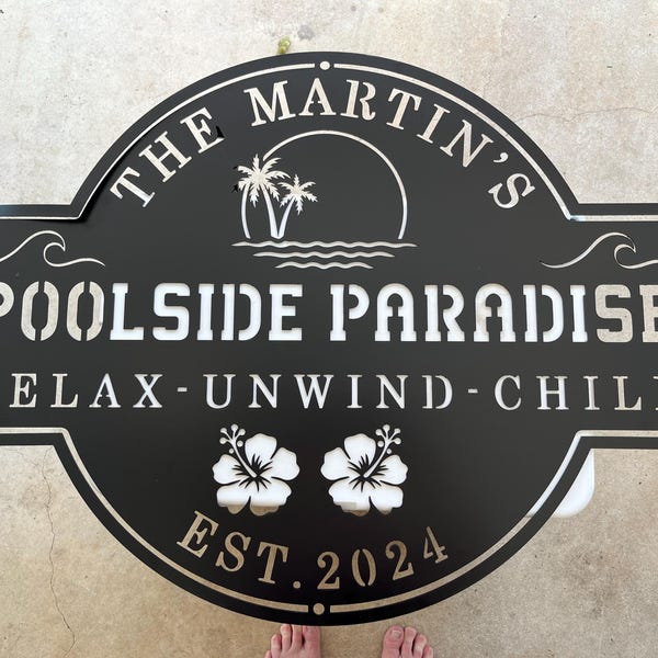 Custom Beach Theme Sign-poolside Paradise-tropical Walldecor-drink Sign ...