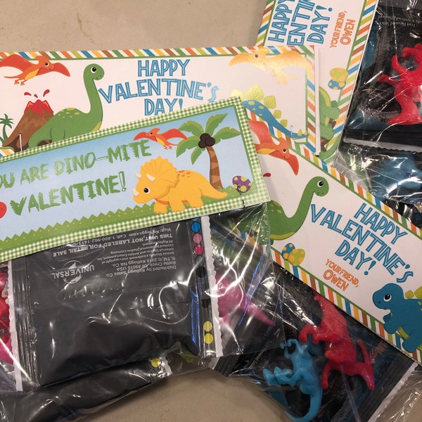 Dino Valentine Treat Bag Toppers, Valentine Favors, Valentine's Day ...