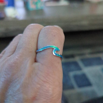 Sterling Silver Blue Opal Wave Ring, Ocean Wave Ring, 925 Silver ...