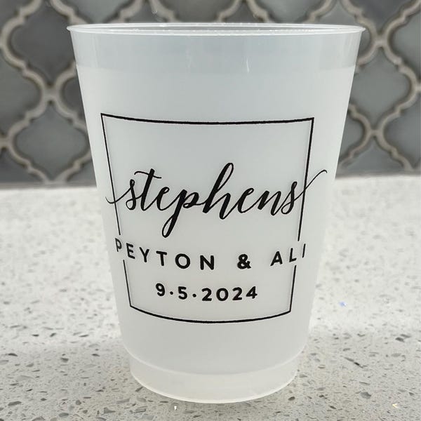 Custom Wedding Reception Bar Frosted Cups, Personalized Shatterproof ...