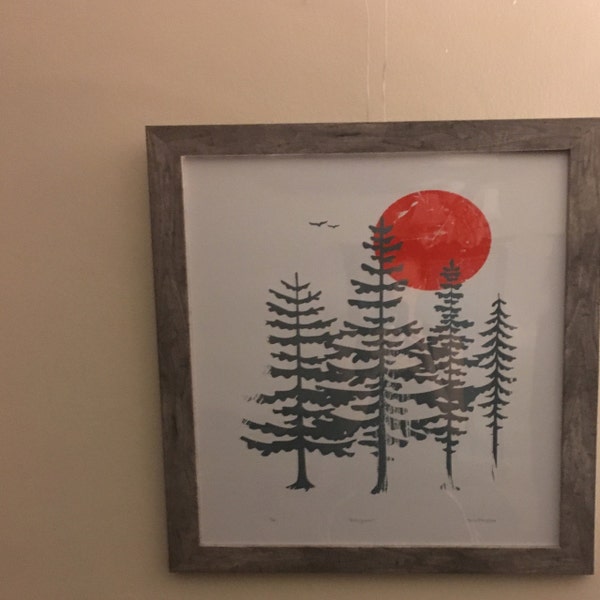 Evergreen Trees Screenprint, Art Print Woods Silkscreen, Minimalist ...